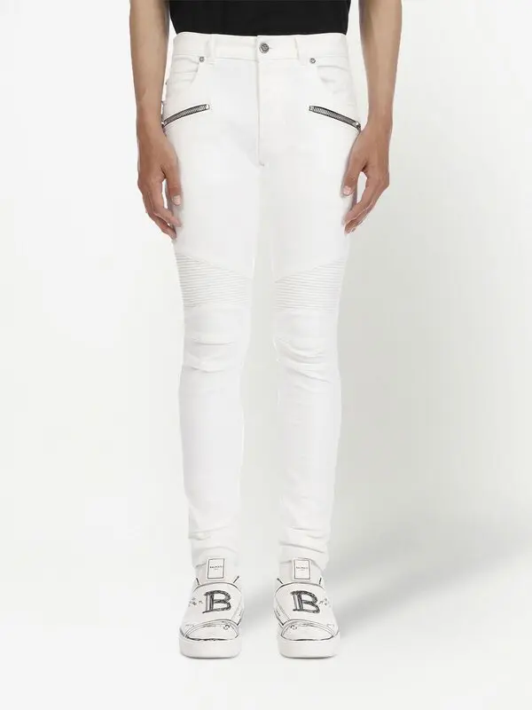 Balmain Stretch-cotton Low-rise Slim-cut Jeans - White