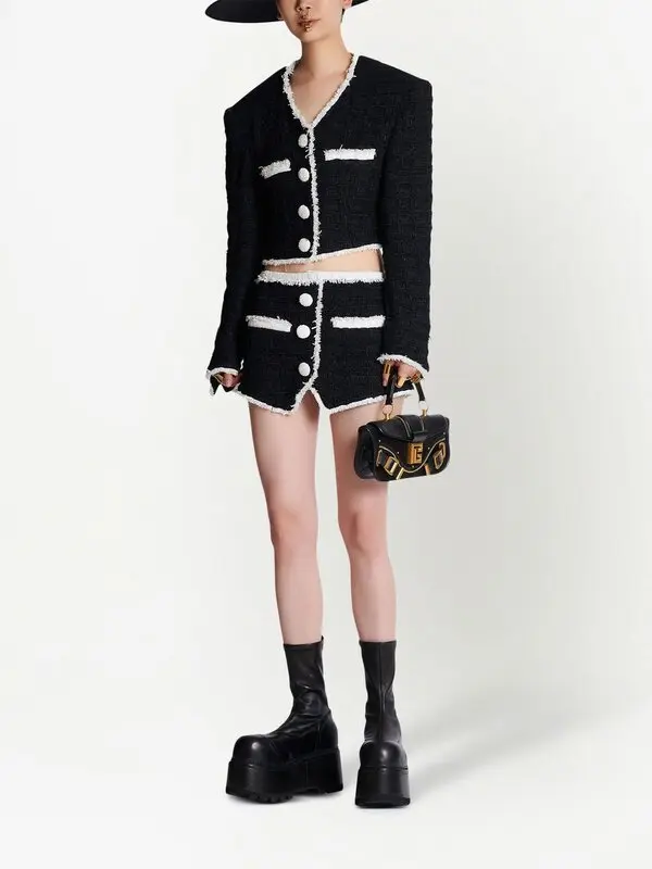 Balmain V-neck Cropped Tweed Jacket