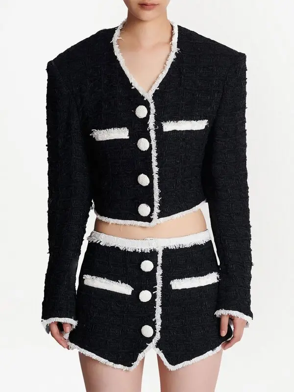 Balmain V-neck Cropped Tweed Jacket