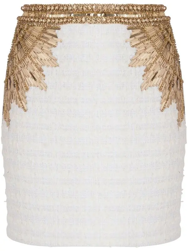 Balmain Sequin-embellished Tweed Mini Skirt - White