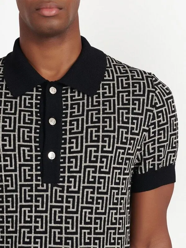 Balmain Pb Monogram Jacquard Polo Shirt