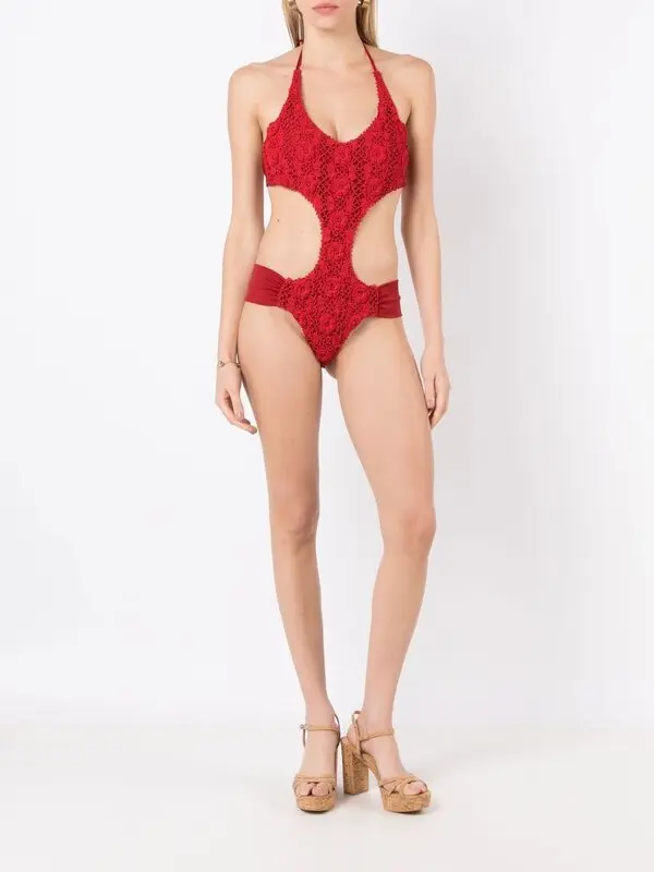 AMIR SLAMA Floral-lace Halterneck One-piece Swimsuit