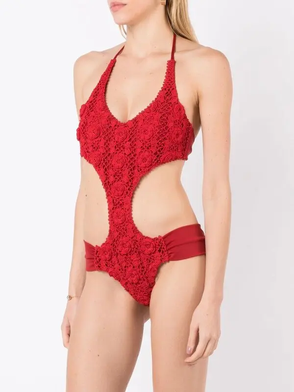 AMIR SLAMA Floral-lace Halterneck One-piece Swimsuit
