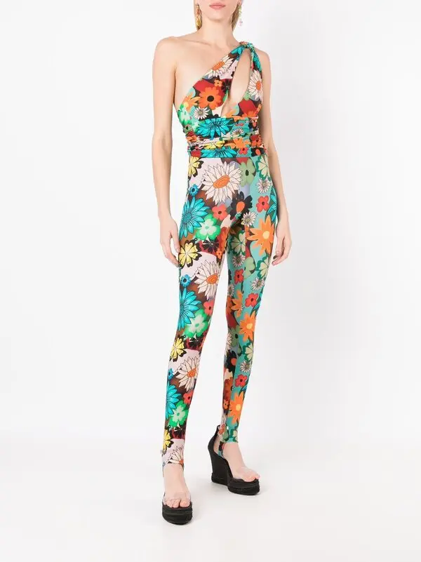 AMIR SLAMA Floral-print One-shoulder Jumpsuit