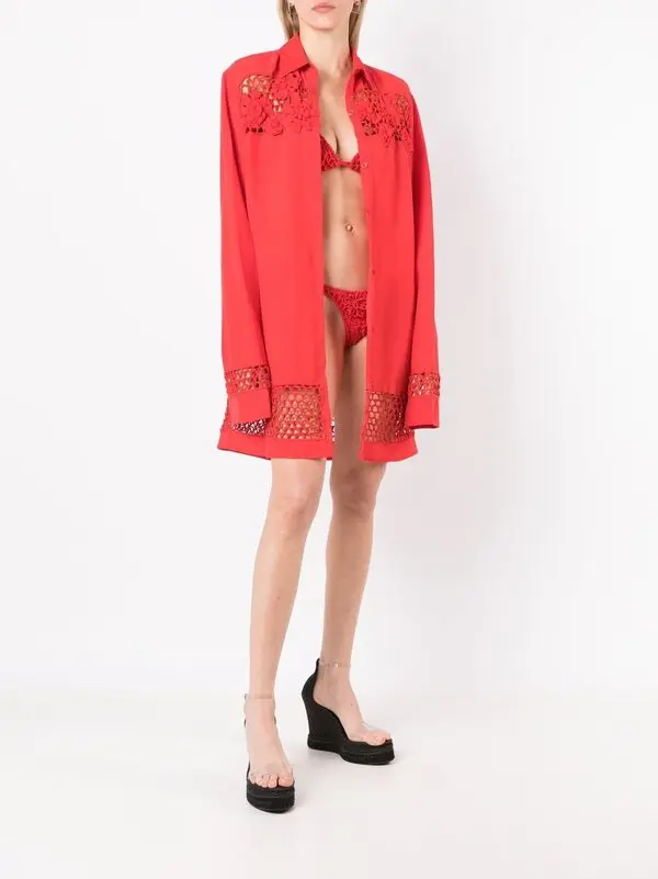 AMIR SLAMA Oversize Shirt With Floral-lace Detail