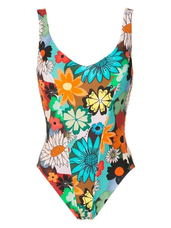 AMIR SLAMA Floral-print Swimsuit - Multicolour