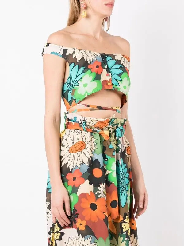 AMIR SLAMA Floral-print Off-shoulder Top