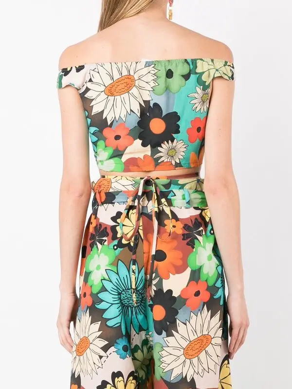 AMIR SLAMA Floral-print Off-shoulder Top