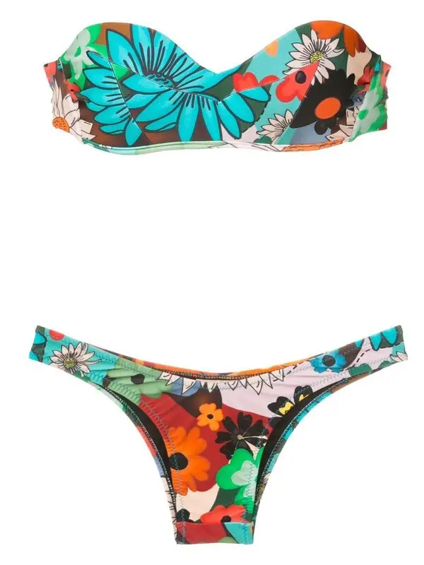 AMIR SLAMA Floral-print Bandeau Bikini - Multicolour
