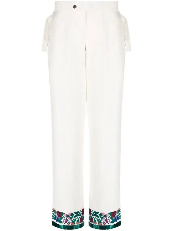 BODE Embroidered-hem Trousers - Neutrals