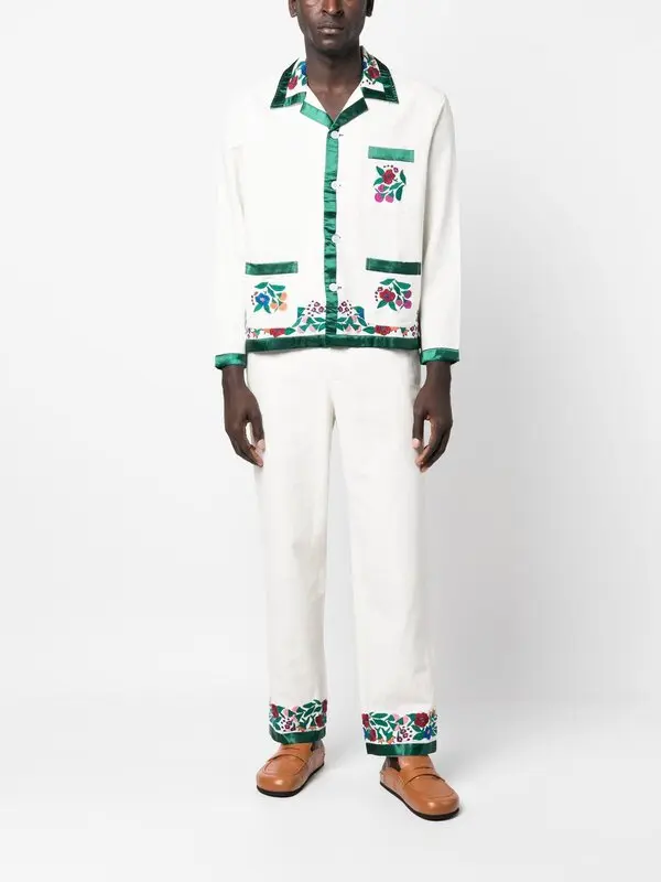 BODE Embroidered-hem Trousers - Neutrals
