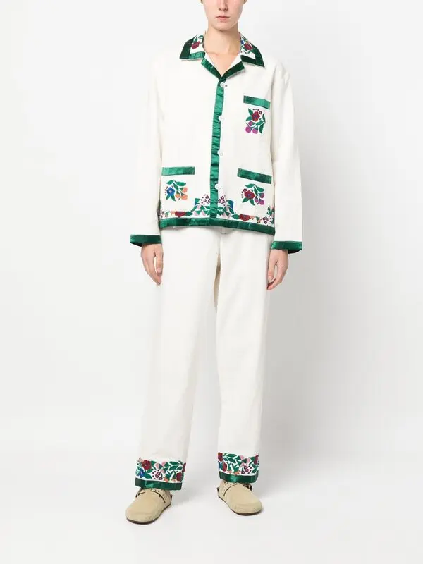 BODE Embroidered-hem Trousers - Neutrals