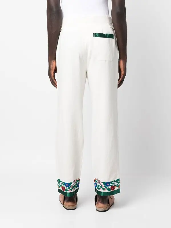 BODE Embroidered-hem Trousers - Neutrals