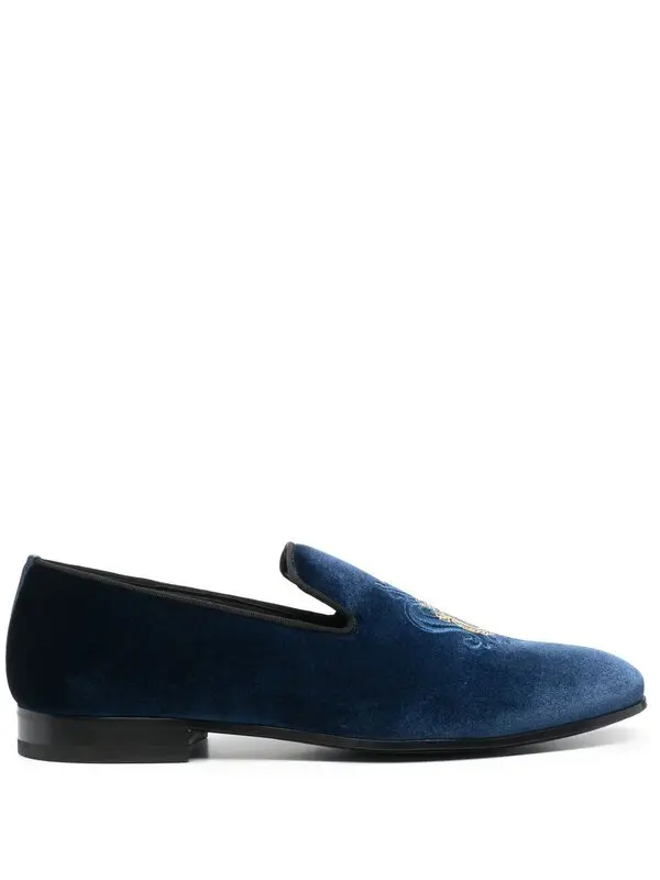 BILLIONAIRE Crest-motif Velvet Loafers - Blue