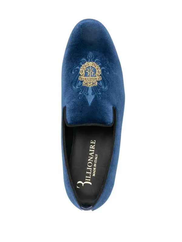 BILLIONAIRE Crest-motif Velvet Loafers - Blue
