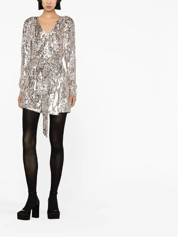 ROTATE BY BIRGER CHRISTENSEN Sequin-embellished V-neck Dress
