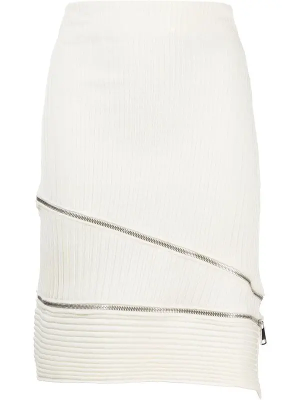 ANDREĀDAMO Ribbed Asymmetric Midi Skirt - White