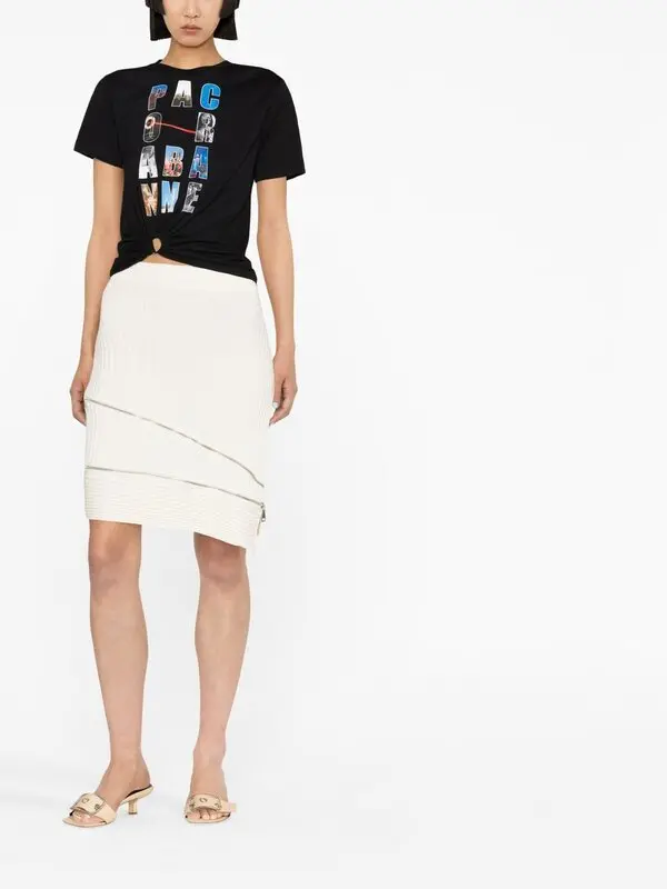 ANDREĀDAMO Ribbed Asymmetric Midi Skirt - White