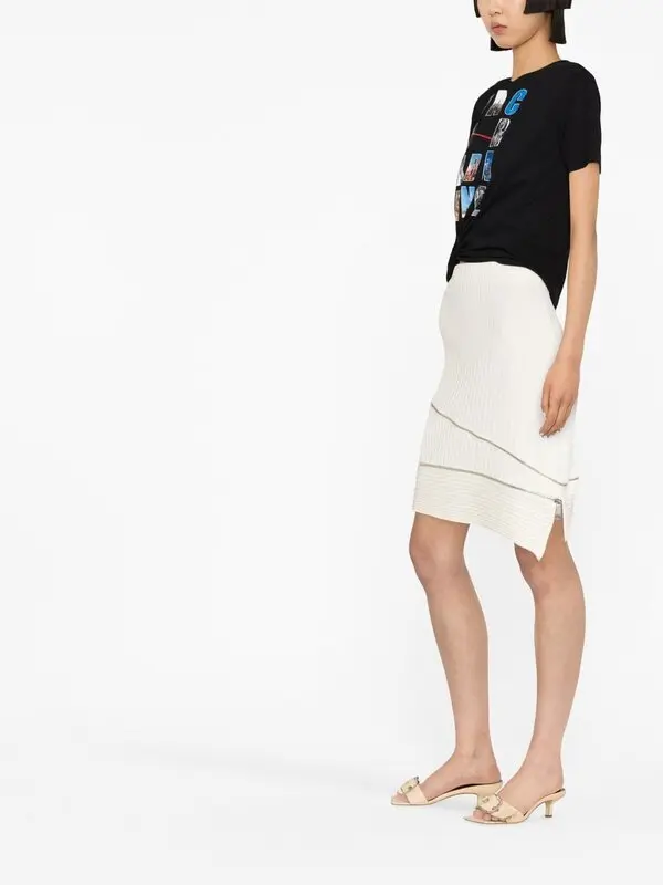 ANDREĀDAMO Ribbed Asymmetric Midi Skirt - White