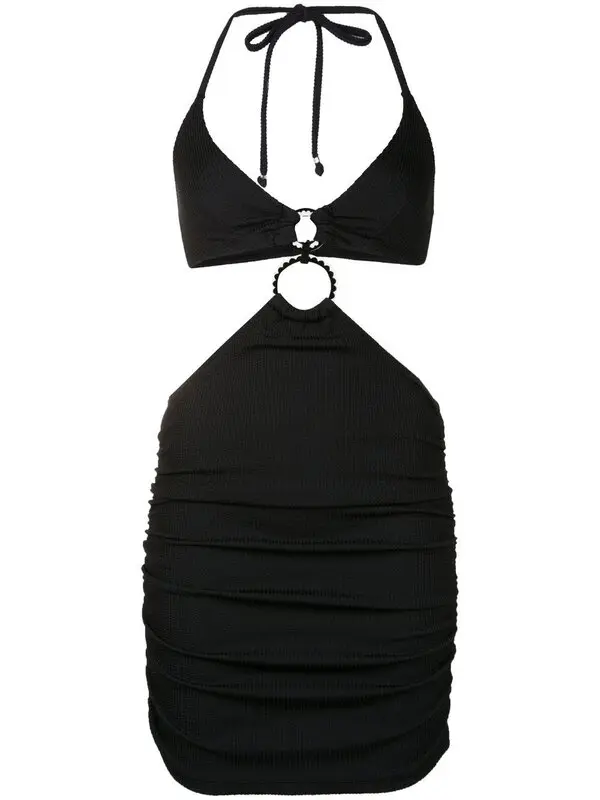 AMIR SLAMA Ribbed-detail Halterneck Dress - Black