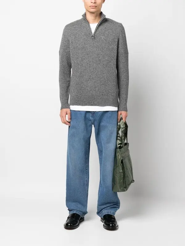Barbour Melange-effect Half-zip Sweater - Grey