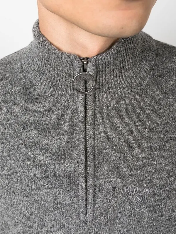 Barbour Melange-effect Half-zip Sweater - Grey