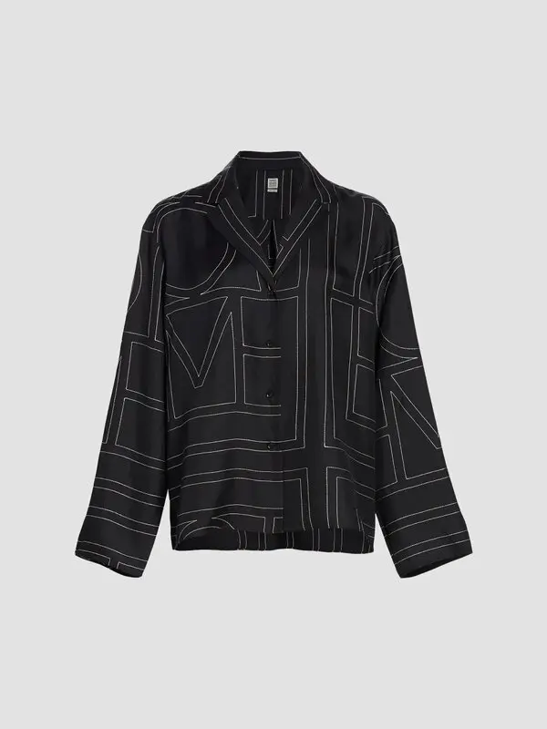 TOTEME Logo Stitch Silk Top - Black Monogram
