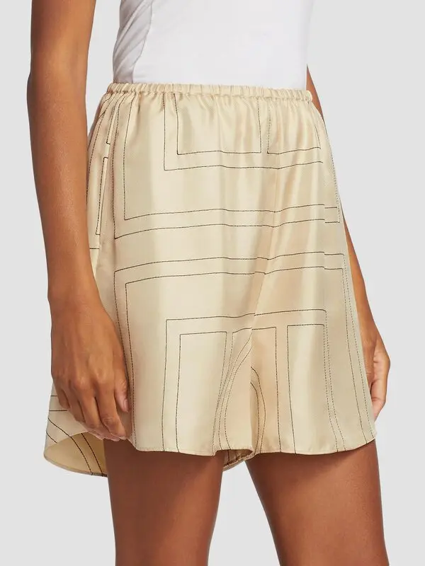 TOTEME Silk Stitched-logo Shorts - Ivory Monogram
