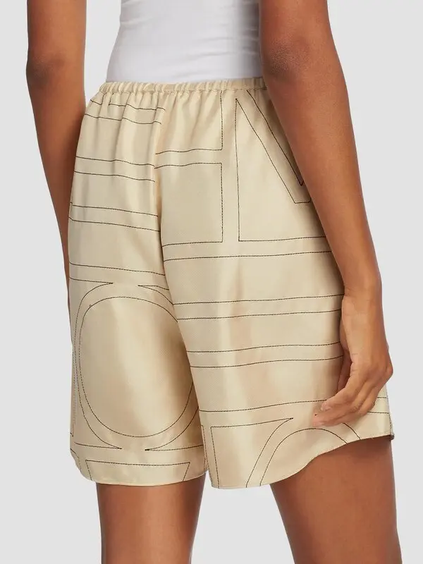 TOTEME Silk Stitched-logo Shorts - Ivory Monogram