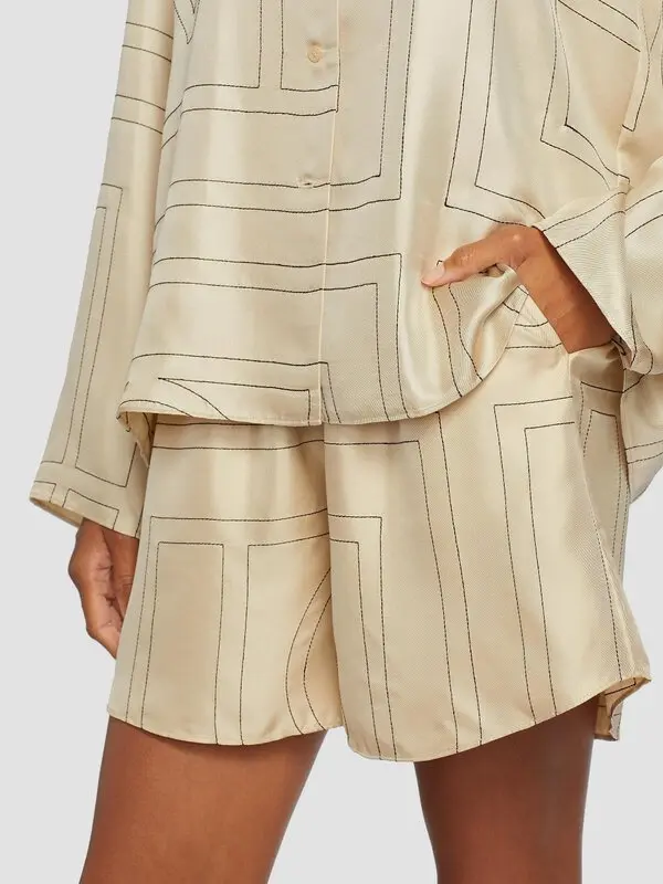 TOTEME Silk Stitched-logo Shorts - Ivory Monogram