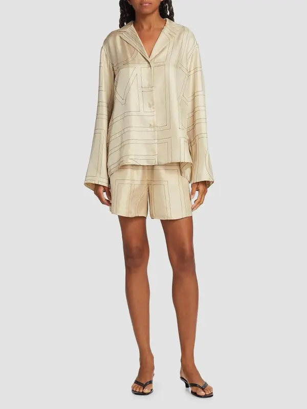TOTEME Silk Stitched-logo Shorts - Ivory Monogram