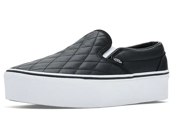 VANS Classic Slip-on Stackform Quilted Leather Platform Shoes - Black