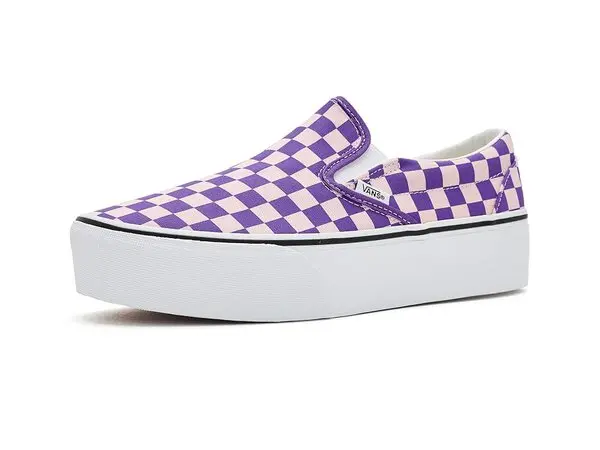 VANS Classic Slip-on Stackform Checkerboard Platform Shoes - White