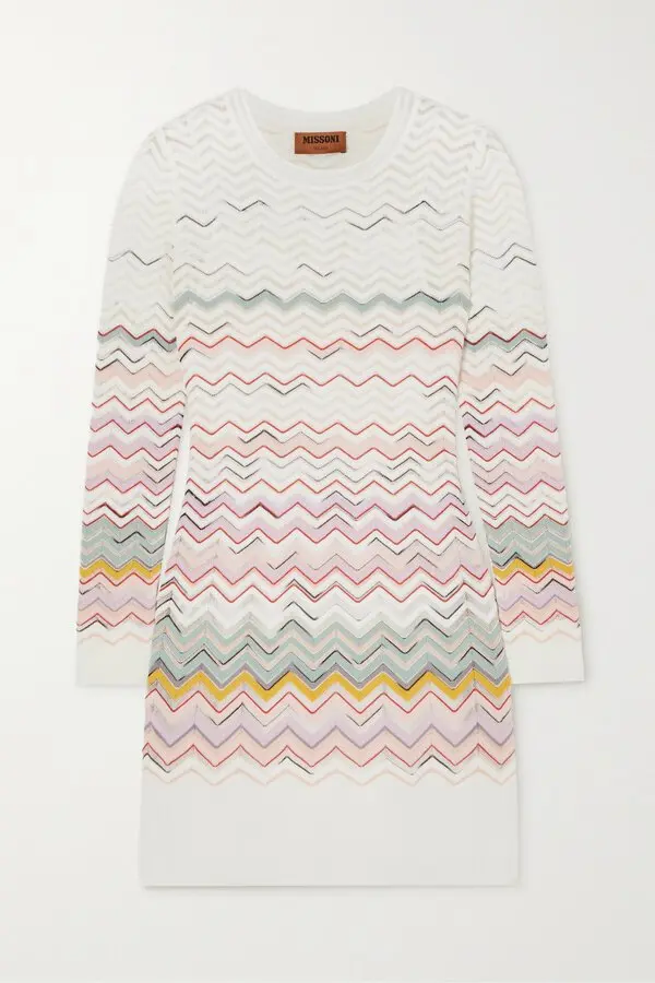 Missoni Striped Metallic Crochet-knit Mini Dress