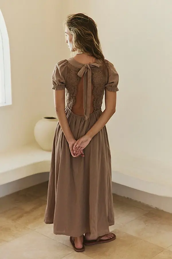 Free People Lace Bodice Midi Dress - Dusted Cocoa | Editorialist
