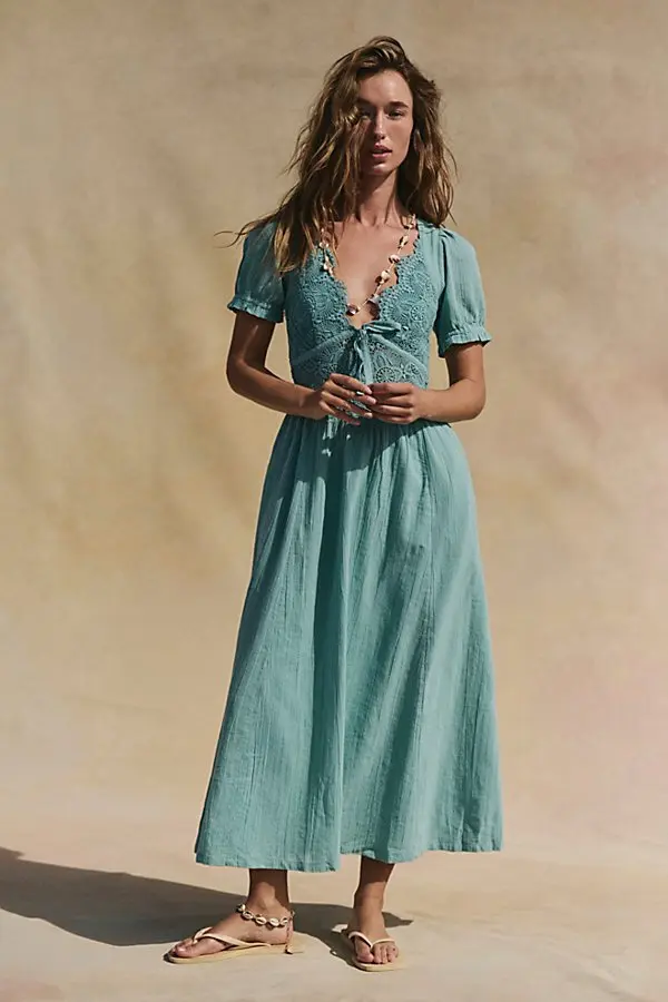 Free People Lace Midi Dress - Waterfall Mist