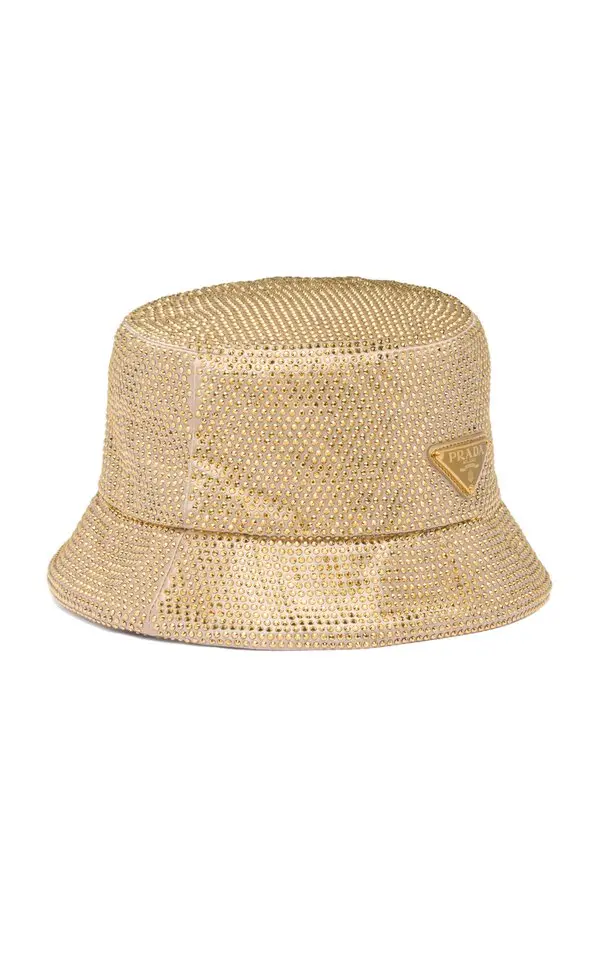 Prada Crystal-embellished Satin Bucket Hat - Gold