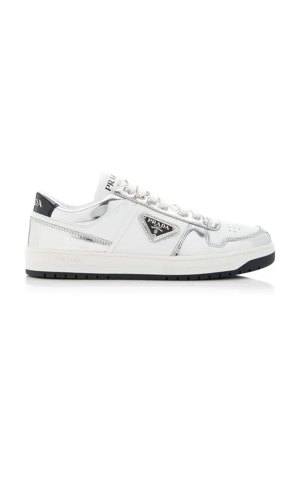 Prada Cassetta Leather Sneakers - Silver