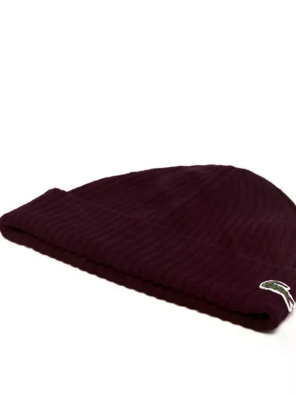Lacoste Ribbed Knit Logo Beanie - Red