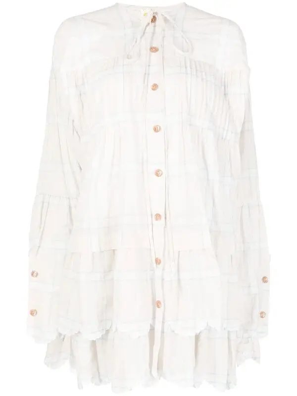 Natasha Zinko Plaid-check Tiered Shirt Dress - White