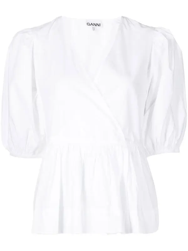 GANNI Organic Cotton Wrap Blouse