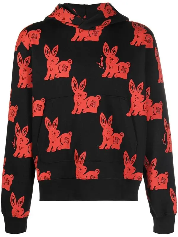 Amiri Rabbit-motif Cotton Hoodie - Black