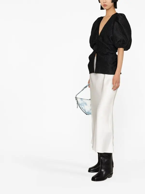 GANNI Puff-sleeve Jacquard Blouse