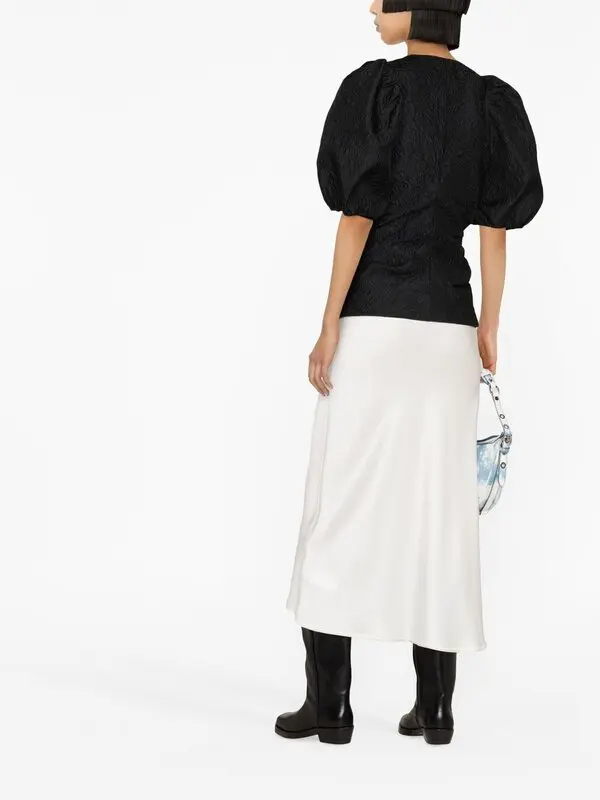 GANNI Puff-sleeve Jacquard Blouse