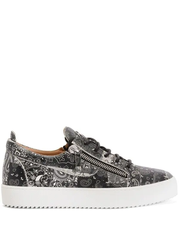 GIUSEPPE ZANOTTI Paisley-print Leather Sneakers - Black