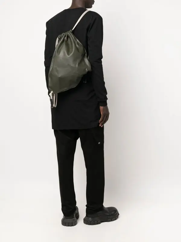 Rick Owens Leather Drawstring Backpack - Green | Editorialist