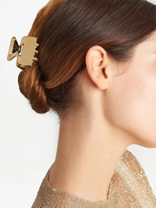 Prada Triangle-logo Claw Clip - Gold