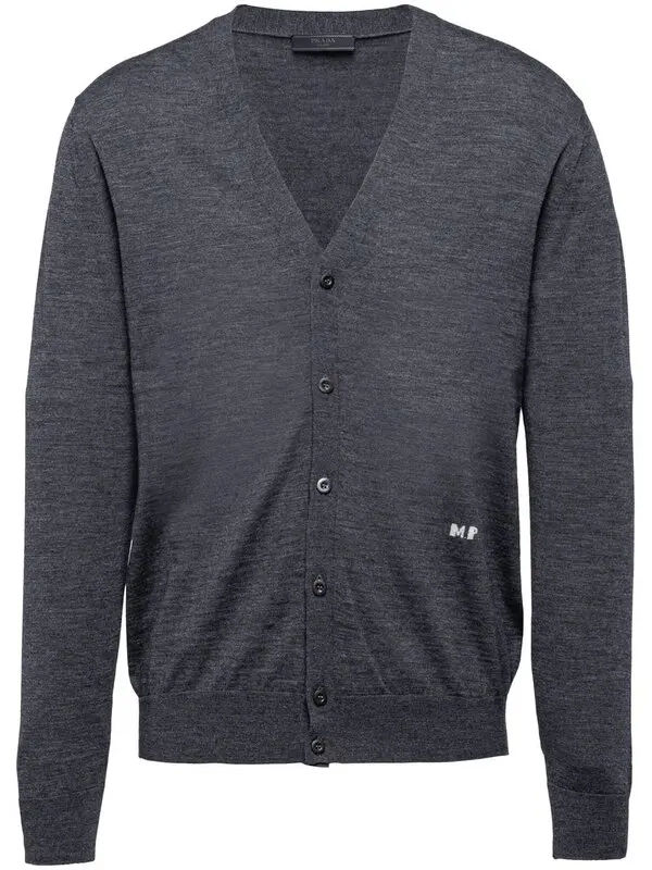 Prada V-neck Fine Knit Wool Cardigan - Grey