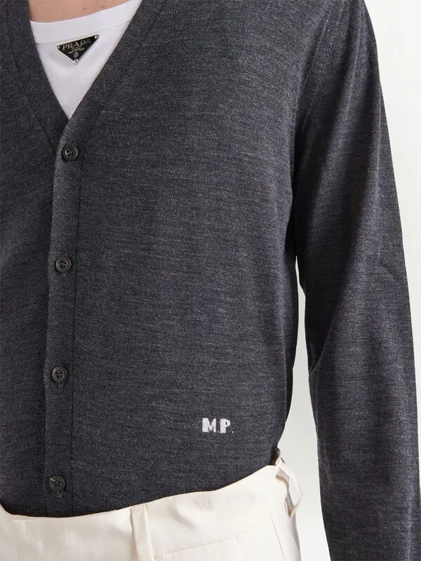 Prada V-neck Fine Knit Wool Cardigan - Grey
