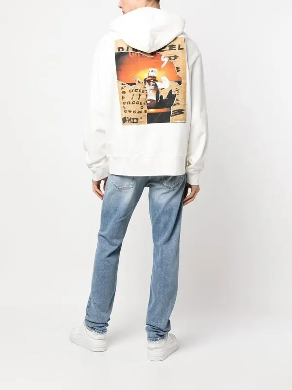 DIESEL® Ripped Logo Print Hoodie - White